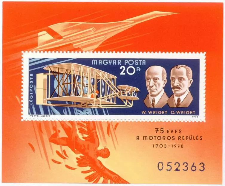 Retrato, de, Wright, irmãos, ligado, a, aniversário, postal, bloco, 1978