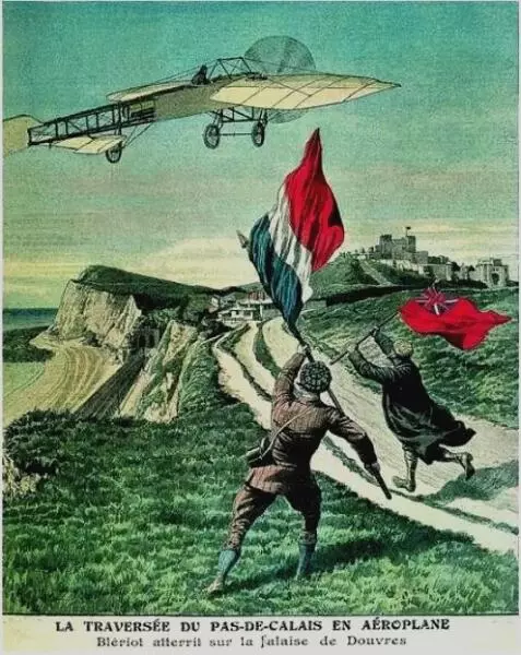 Poster memorável de 1909, liberado por ocasião do voo histórico Blelio através de La Mans