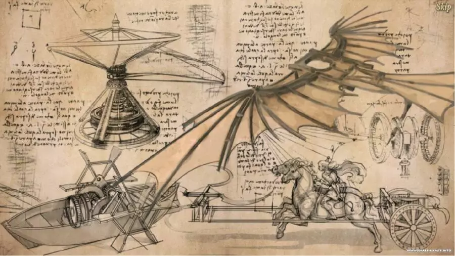 Bazı icatların çizimleri ve eskizleri Leonardo da Vinci