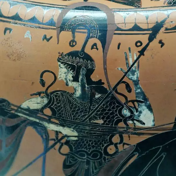 Attic Chernofamina Hydhia, Egid ilə Athena təsvir. Gonchar Pamfey və 540 BC rəssam Efilet tərəfindən imzalandı. Ns. Cabinet həkimlər, BNF