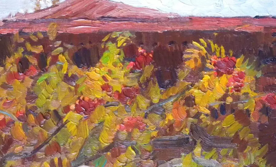 Painting Natalia Krylova. Hoe kom je in de gouden herfst of zonnige zomer uit de marginale winter?