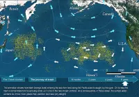 Map of drifting islands from garbage in the Pacific Ocean (photos from worldpress.com)