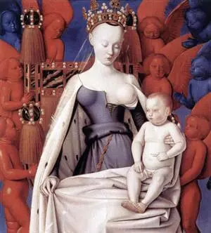 Jean Fuku eingeschrieben Agnes Soriet - der Favorit des Königs von Frankreich Charles VII - im Bild der Madonna.