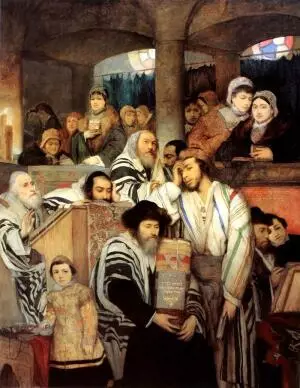 Mauricius Gotlib. Juĝo tago en la sinagogo.