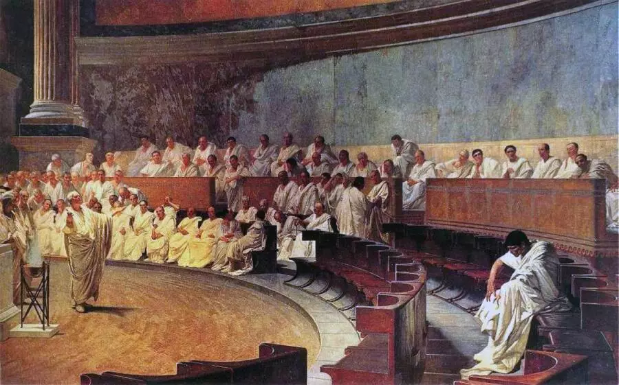 Cisare Maccari，“Cicero發出了對Caletin的演講，1888年