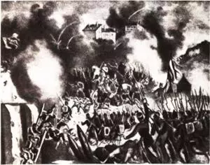 Tomando a fortaleza das tropas revolucionarias húngaras o 21 de maio de 1849