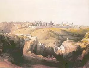 Utsikt over Jerusalem fra oljefeltet. Artist D. Bererts. 1839.