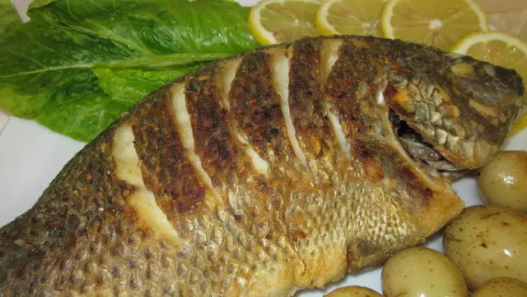 Fish, fried whole, with a crispy crust