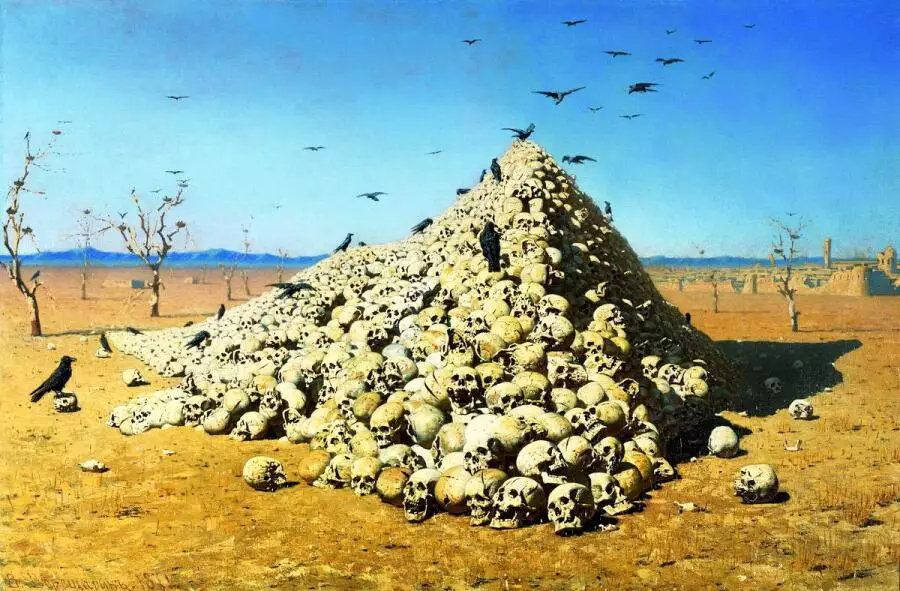 Kiel la artisto Vasily Vereshchagin montris la esencon de iu ajn milito? 42176_1