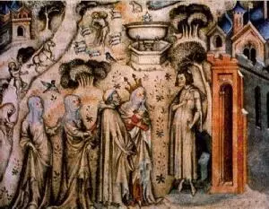 Gille de Masho (extreme right), taking mercy from nature (thumbnail of the XIV century)