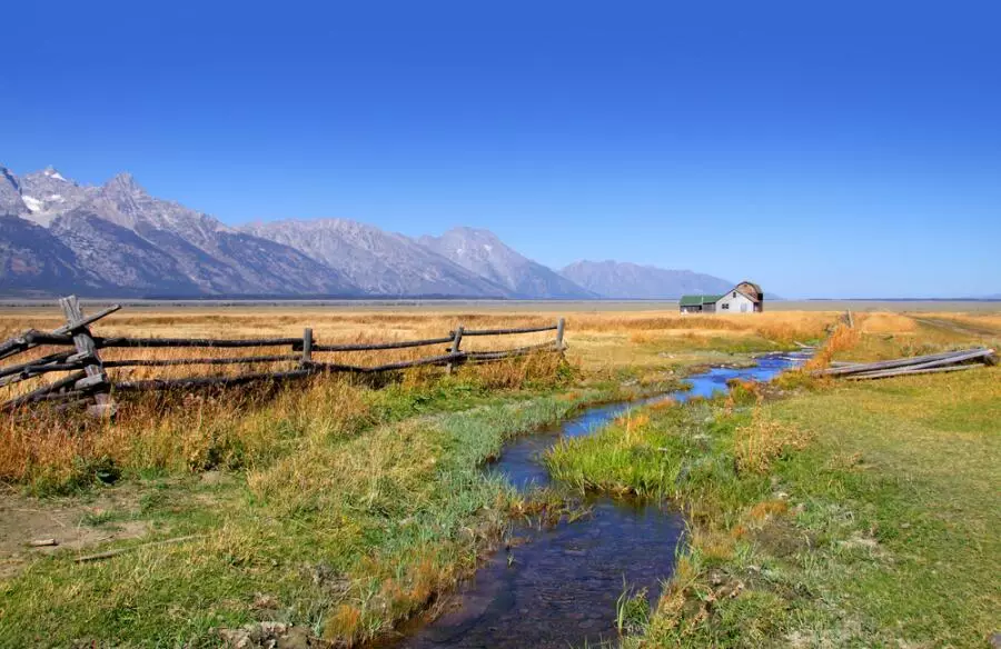 Bergreeks Titon in Wyoming, sien uit die Groot Vlaktes