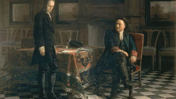 "Peter I jinterrogaw Tsarevich Alexei Petrovich f'Peterhof", stampa ta 'Nikolai Ge, 1871