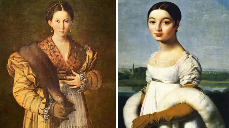 Borgenetes yn 'e skilderijen: antea Parmjanino, 1531-1534 (links), "Portraïne fan Mademoiselle Rivière" J. Engr, 1805 (rjochts).